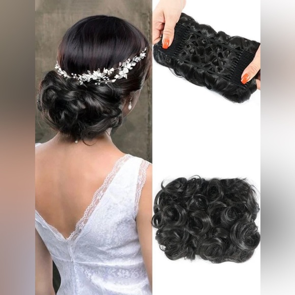 chignons | Hair | Black Messy Curly Hair Bun Extensions Updo Hairpiece ...